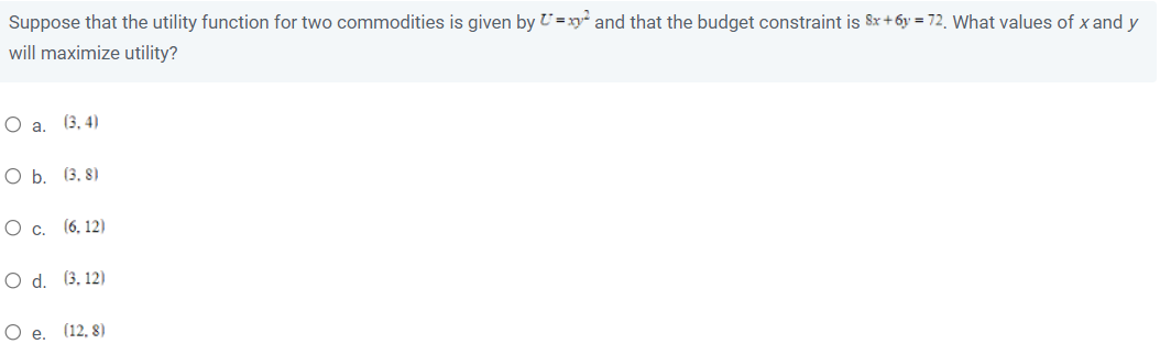 Solved Suppose That The Utility Function For Two Commodities