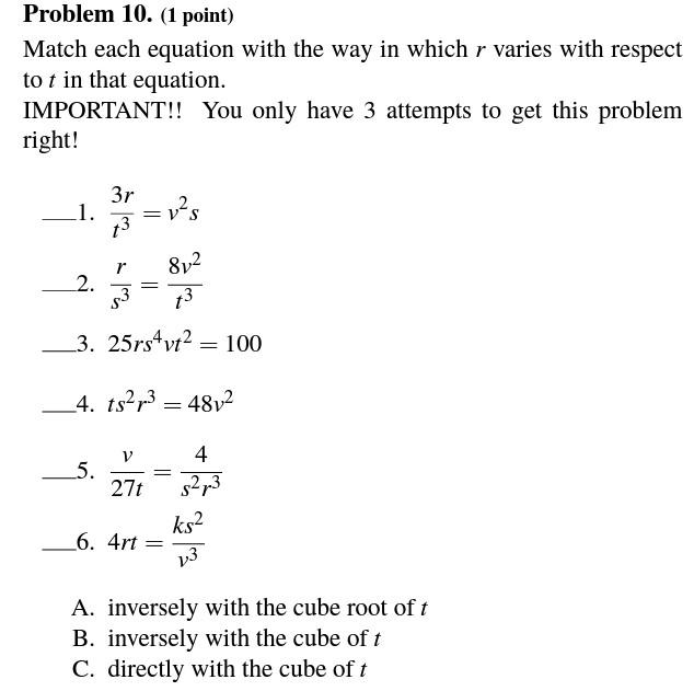Solved Problem 10. (1 point) Match each equation with the | Chegg.com