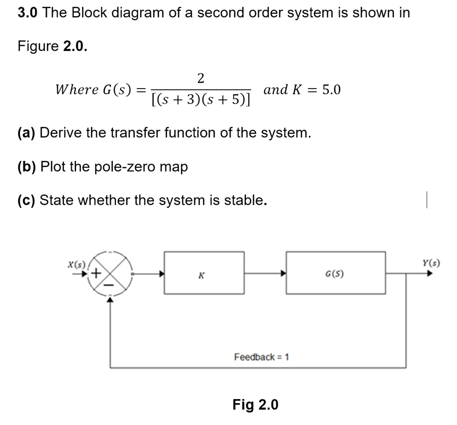 Solved 3.0 The Block diagram of a second order system is | Chegg.com
