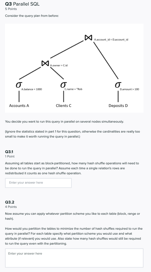 Q3 Parallel SQL 5 Points Consider the query plan from | Chegg.com