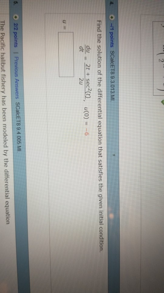 Solved 2 4. -1 points SCalcET8 9.3.013.MI Find the solution | Chegg.com