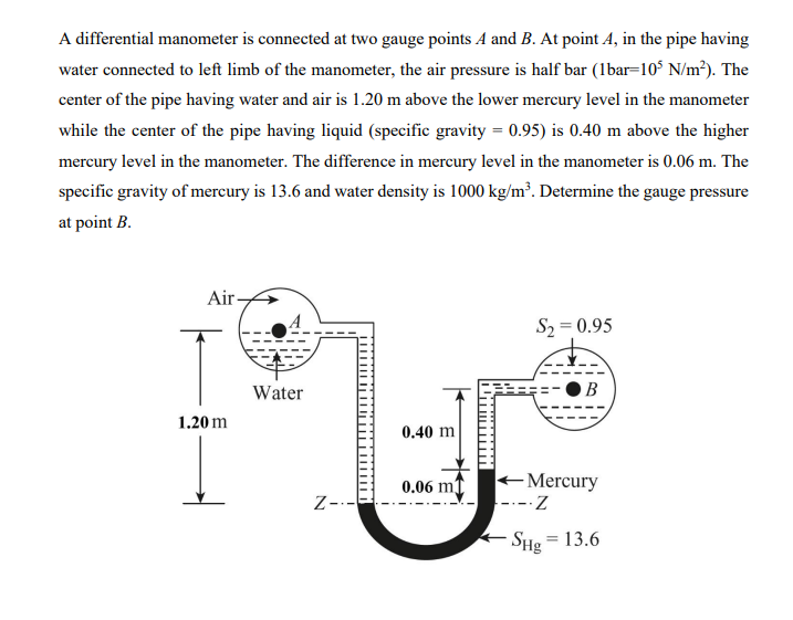 Solved A differential manometer is connected at two gauge | Chegg.com