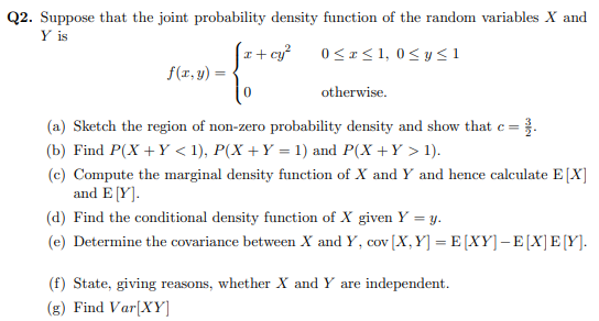 Solved Q2. Suppose that the joint probability density | Chegg.com