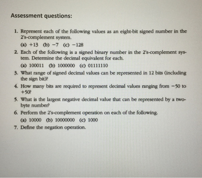Solved Assessment questions: 1. Represent each of the | Chegg.com