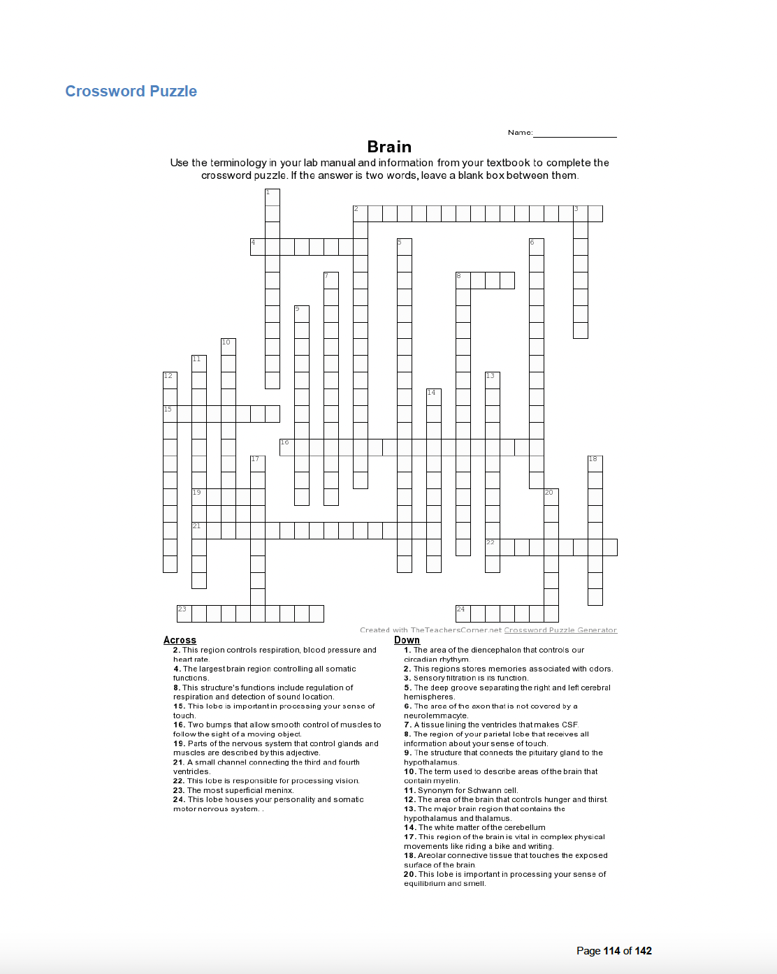 Solved Name: Brain Use the terminology in your lab manual | Chegg.com