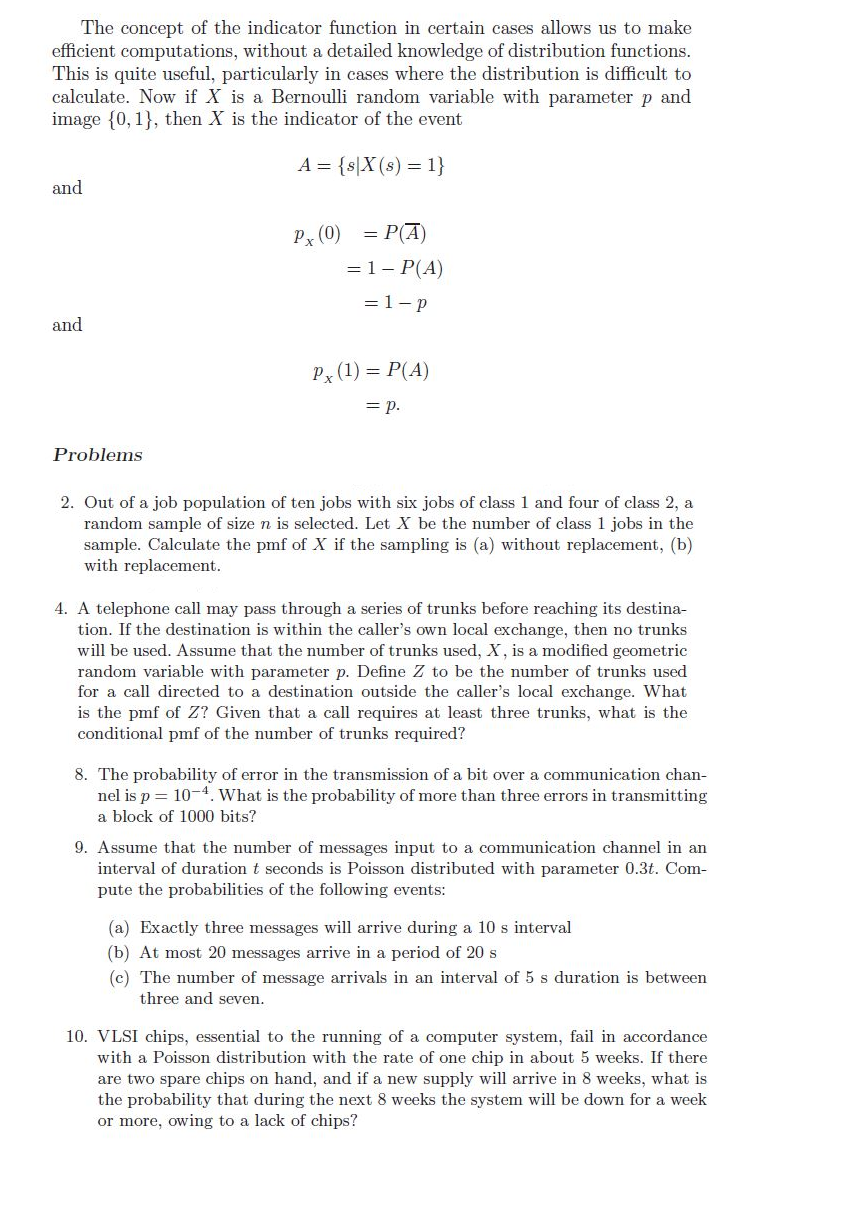 Solved The concept of the indicator function in certain | Chegg.com
