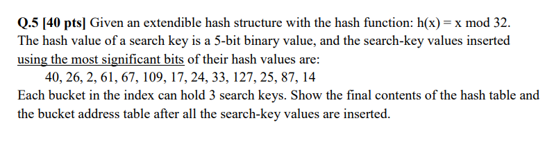 Solved Q.5 [40 pts] Given an extendible hash structure with | Chegg.com