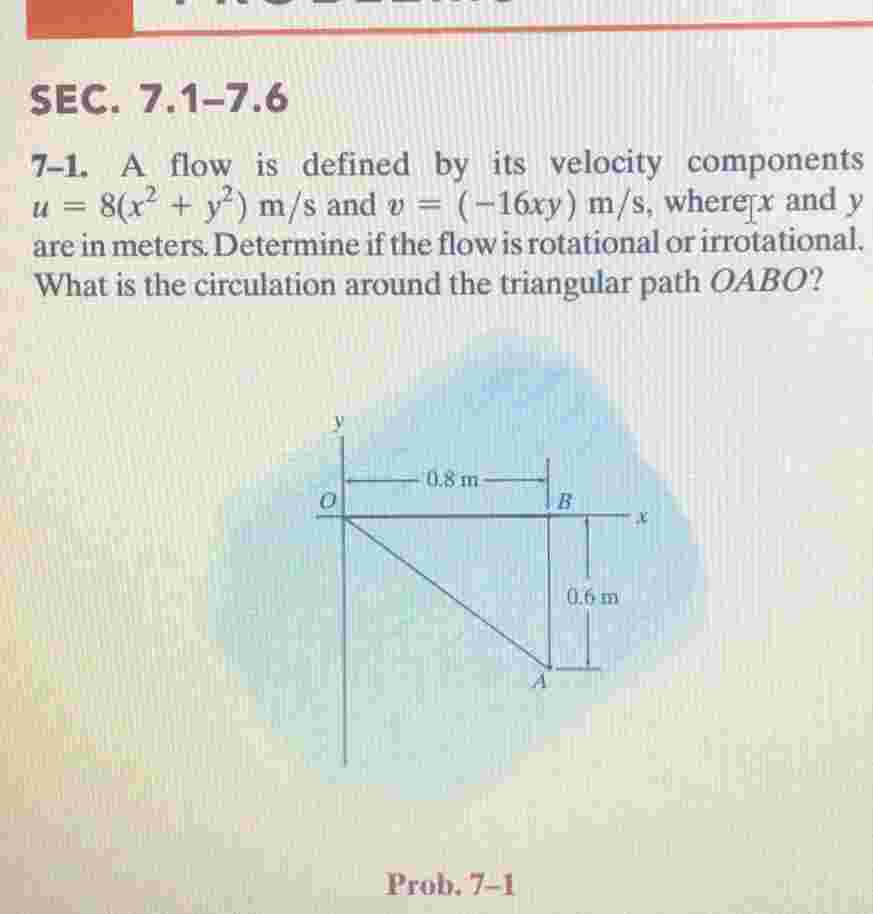 Solved SEC. 7.1-7.67-1. ﻿A flow is ﻿defined by ﻿its velocity | Chegg.com