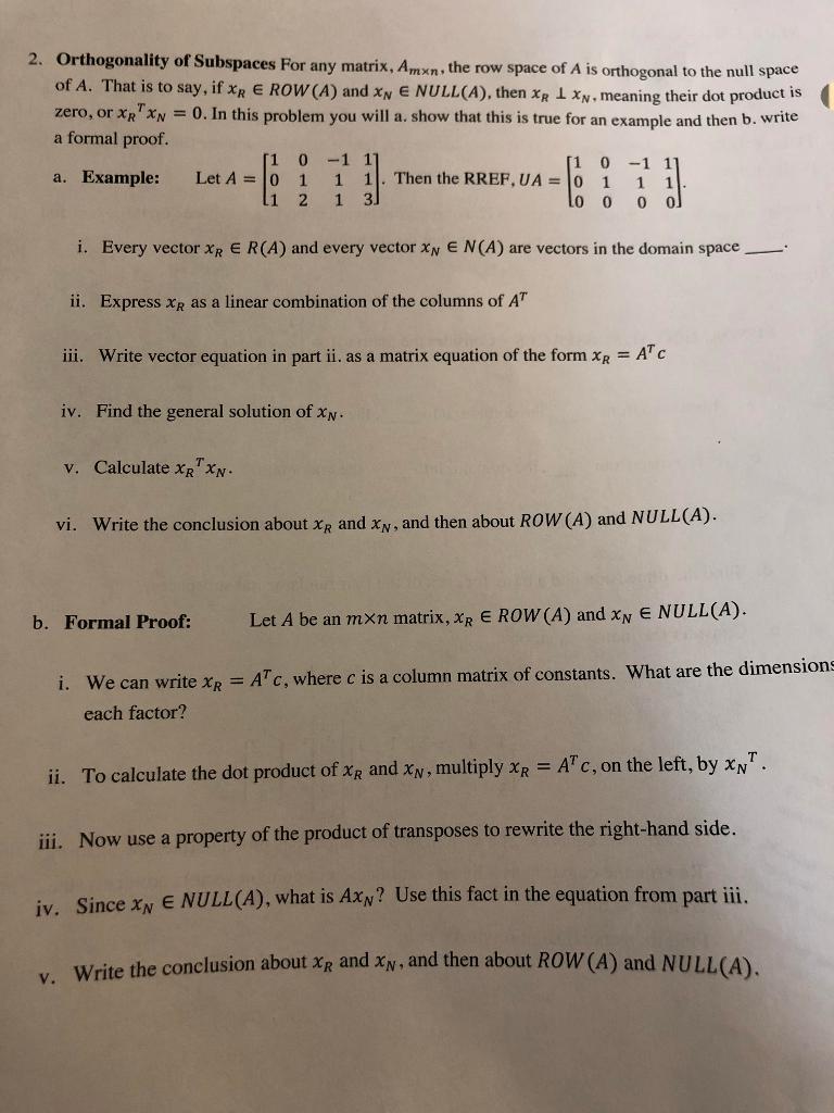 Solved FUNDAMENTAL SUBSPACES-Consider the matrix A =12 I. 3 | Chegg.com