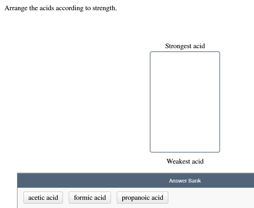 Solved Arrange the acids according to strength.Weakest | Chegg.com