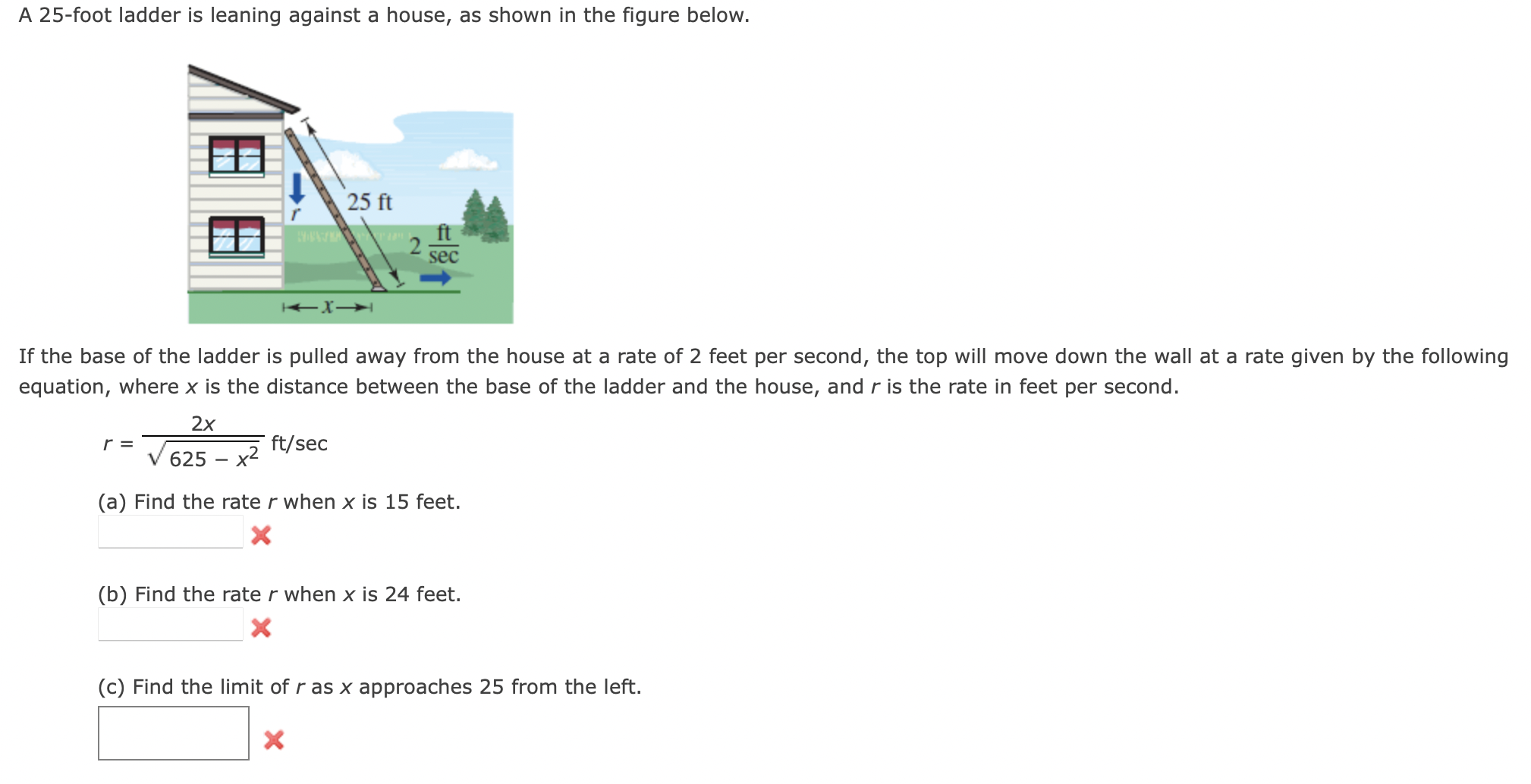 Solved A 25-foot ladder is leaning against a house, as shown | Chegg.com