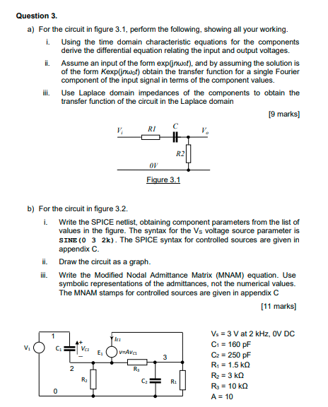 Solved ii. Question 3. a) For the circuit in figure 3.1, | Chegg.com