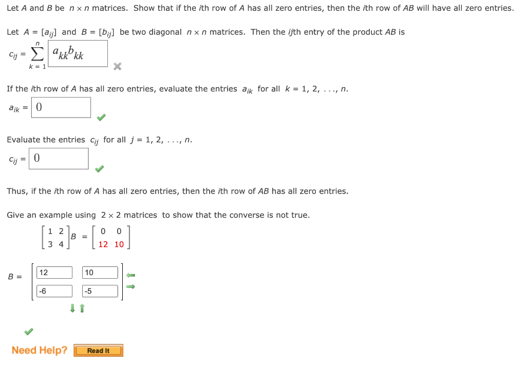 Solved Let A and B be nxn matrices. Show that if the ith row | Chegg.com