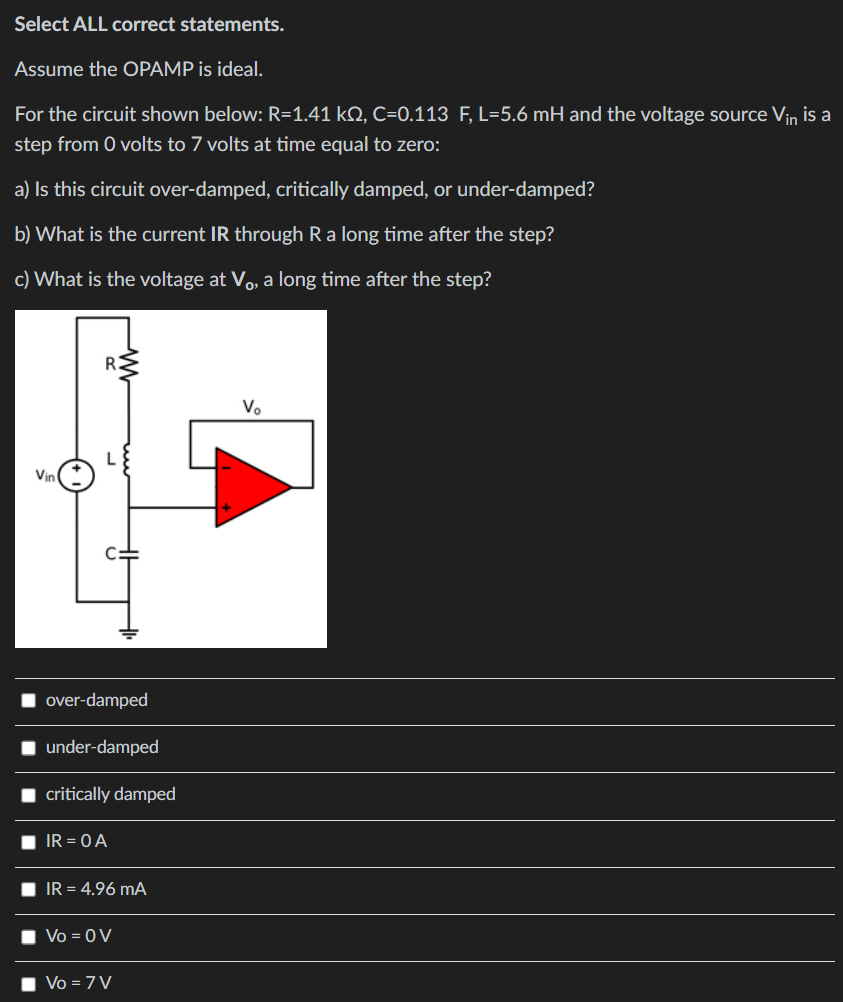 Solved Select ALL correct statements. Assume the OPAMP is | Chegg.com