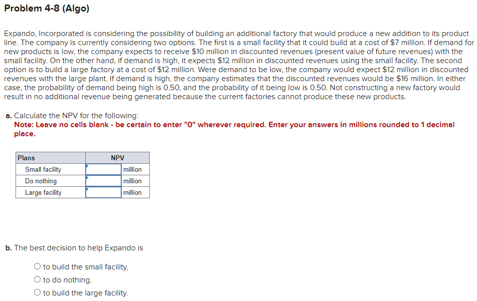 Solved Problem 4-8 (Algo)Expando, Incorporated is | Chegg.com