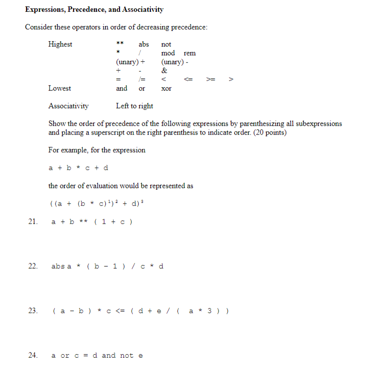 Solved Expressions, Precedence, and Associativity Consider | Chegg.com
