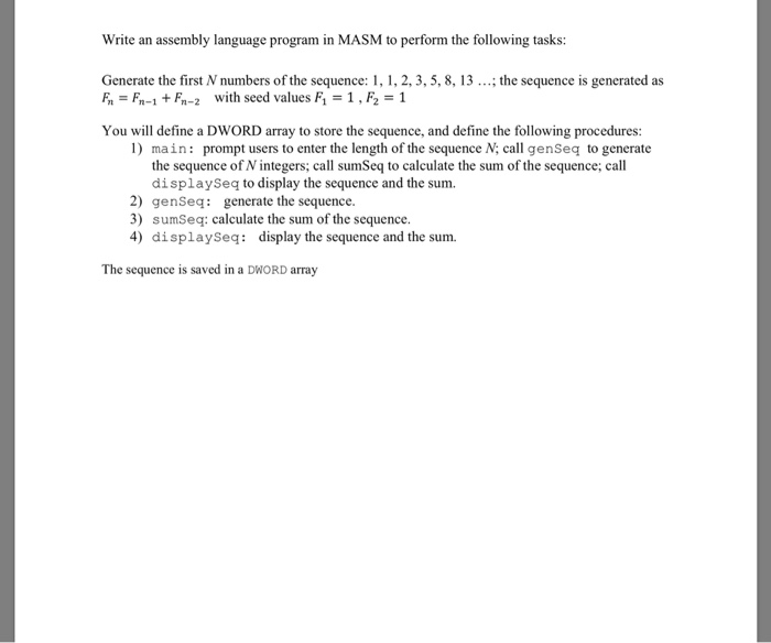 Solved Write An Assembly Language Program In Masm To Perform