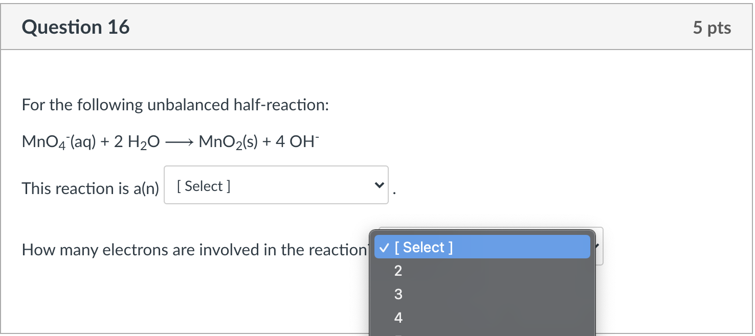 Solved Question 16 5 pts For the following unbalanced | Chegg.com