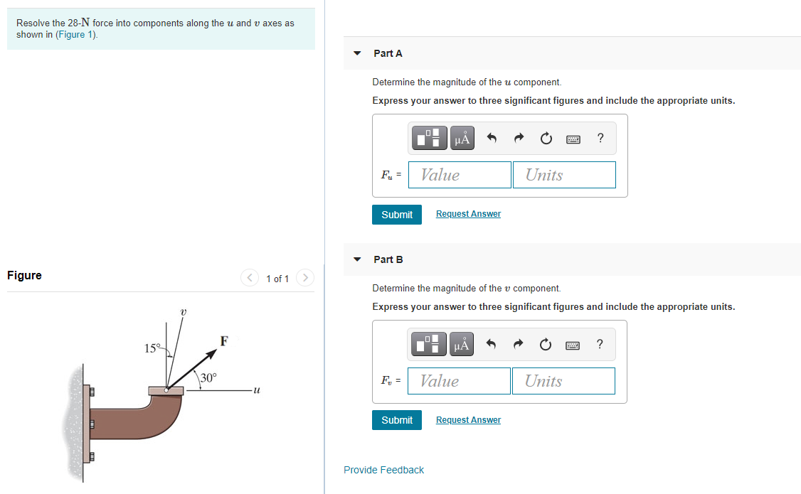 Solved Resolve the 28-N force into components along the u | Chegg.com