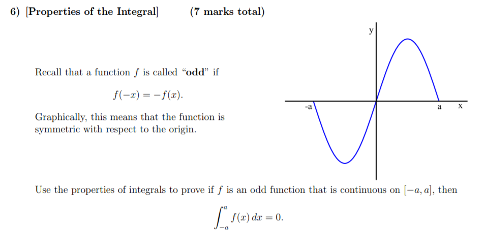 Solved 6) [Properties of the Integral] (7 marks total) | Chegg.com