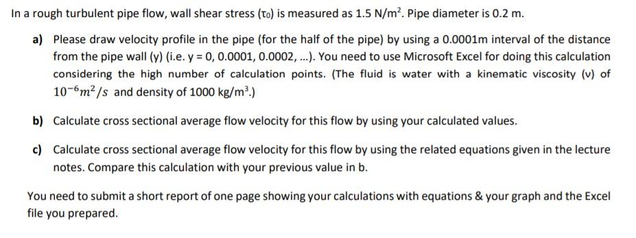 Solved In a rough turbulent pipe flow, wall shear stress | Chegg.com