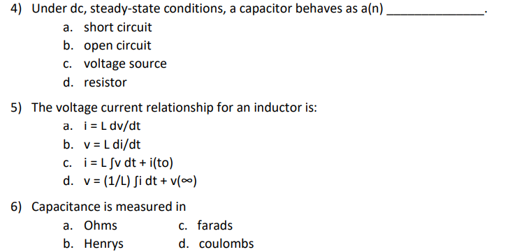 Solved 4 Under Dc Steady State Conditions A Capacitor