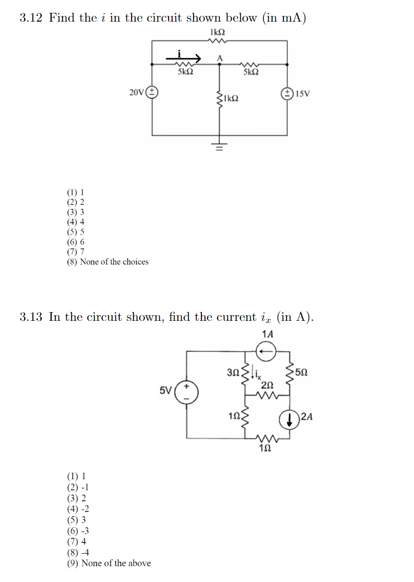 Solved 3.12 Find the i in the circuit shown below (in mA ) | Chegg.com