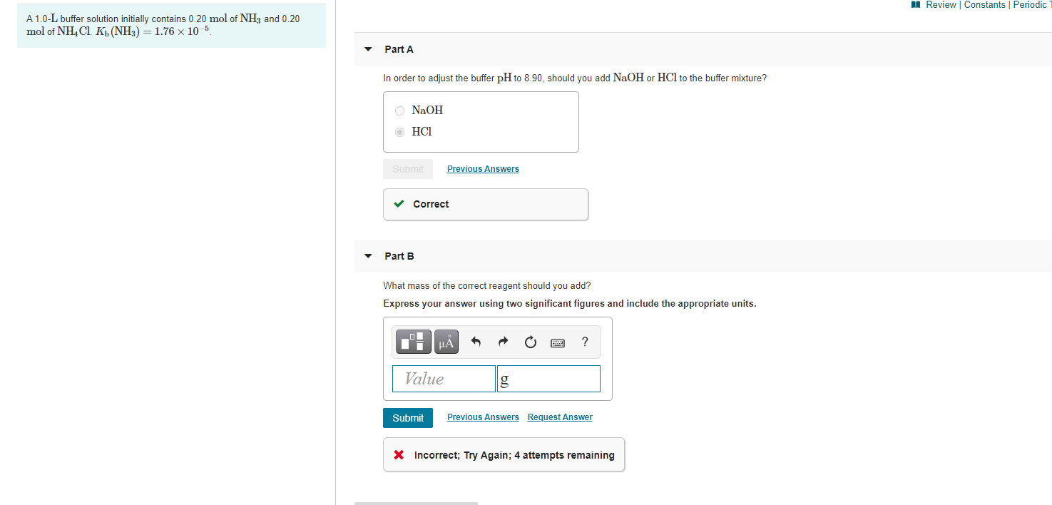Solved Review Constants Periodic A 1.0-L buffer solution | Chegg.com