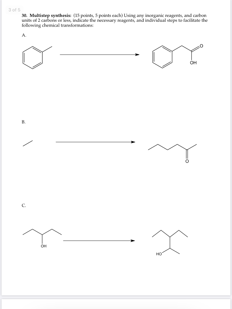 Solved 3 of 5 30. Multistep synthesis: (15 points, 5 points | Chegg.com