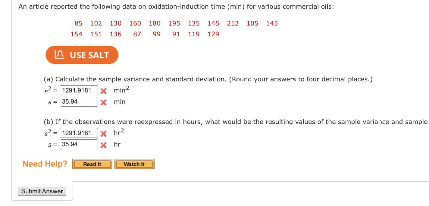 Solved (a) Calculate the sample variance and standard | Chegg.com
