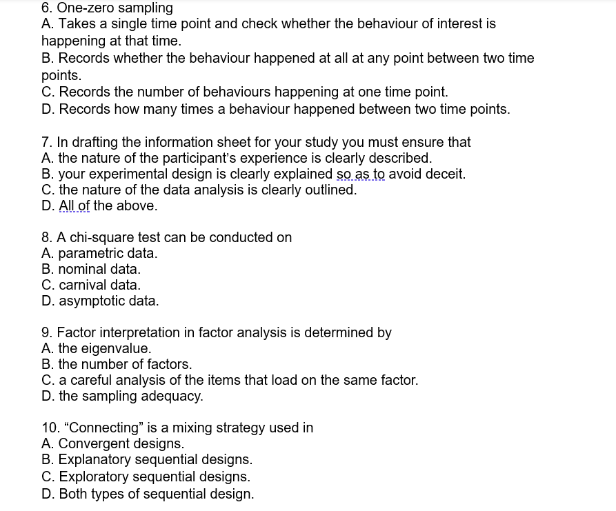 Solved 6. One-zero sampling A. Takes a single time point and | Chegg.com