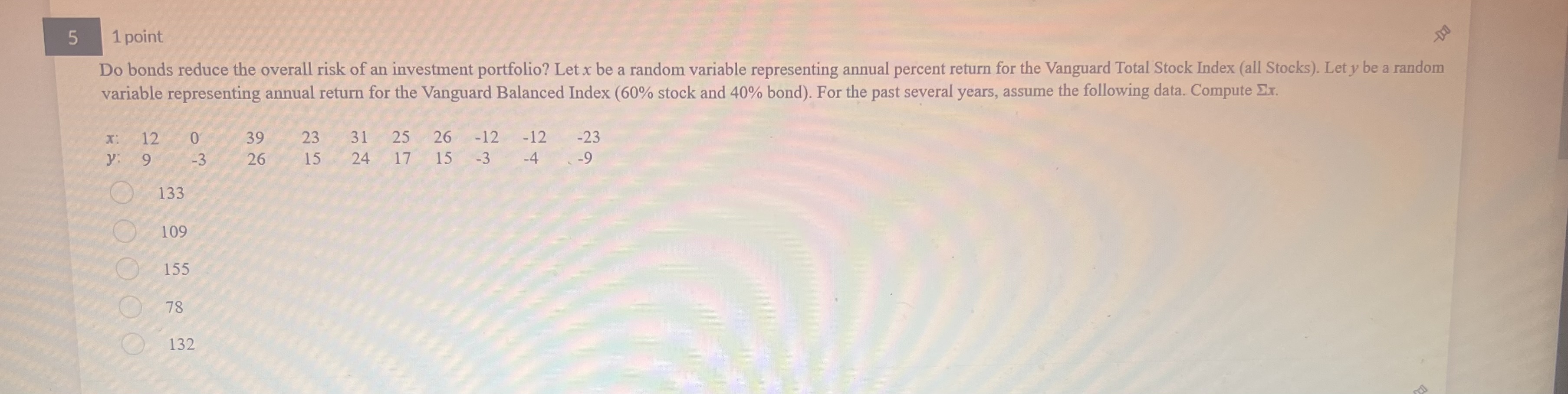 Solved 5 1 point Do bonds reduce the overall risk of an | Chegg.com
