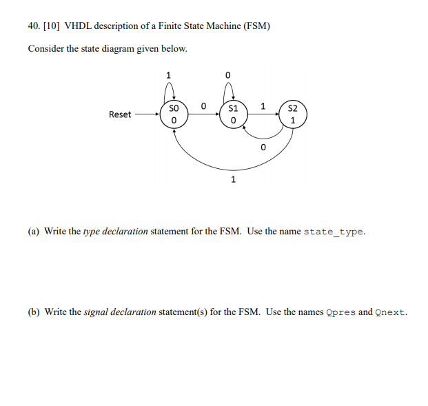 Solved 40. [10] VHDL description of a Finite State Machine | Chegg.com