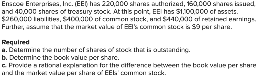 Solved Enscoe Enterprises, Inc. (EEI) has 220,000 shares | Chegg.com