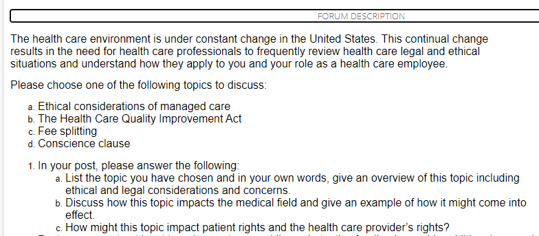 Solved The health care environment is under constant change | Chegg.com