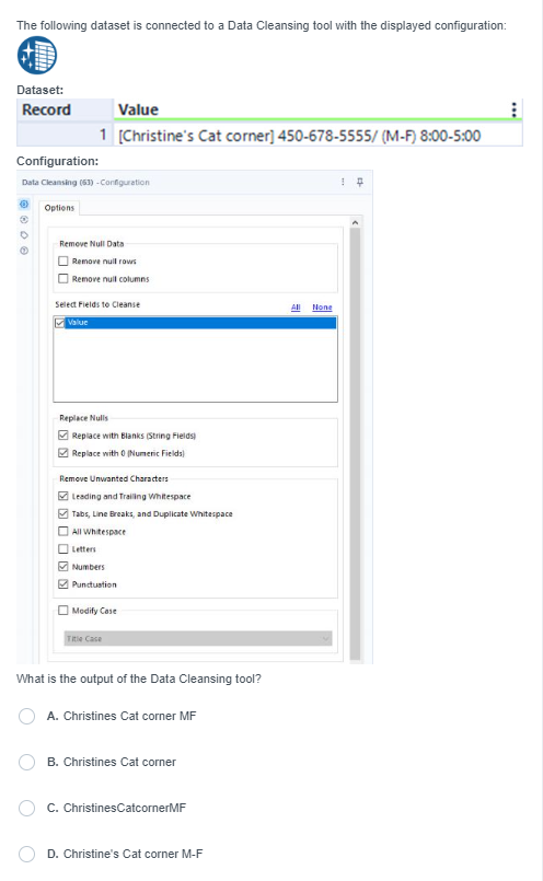 Solved Configuration:Data Cleansing (53) - | Chegg.com