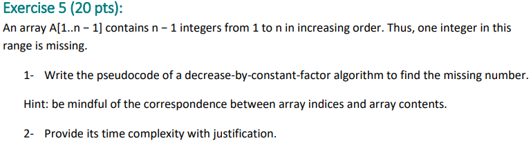 Solved n array A[1..n−1] contains n−1 integers from 1 to n | Chegg.com