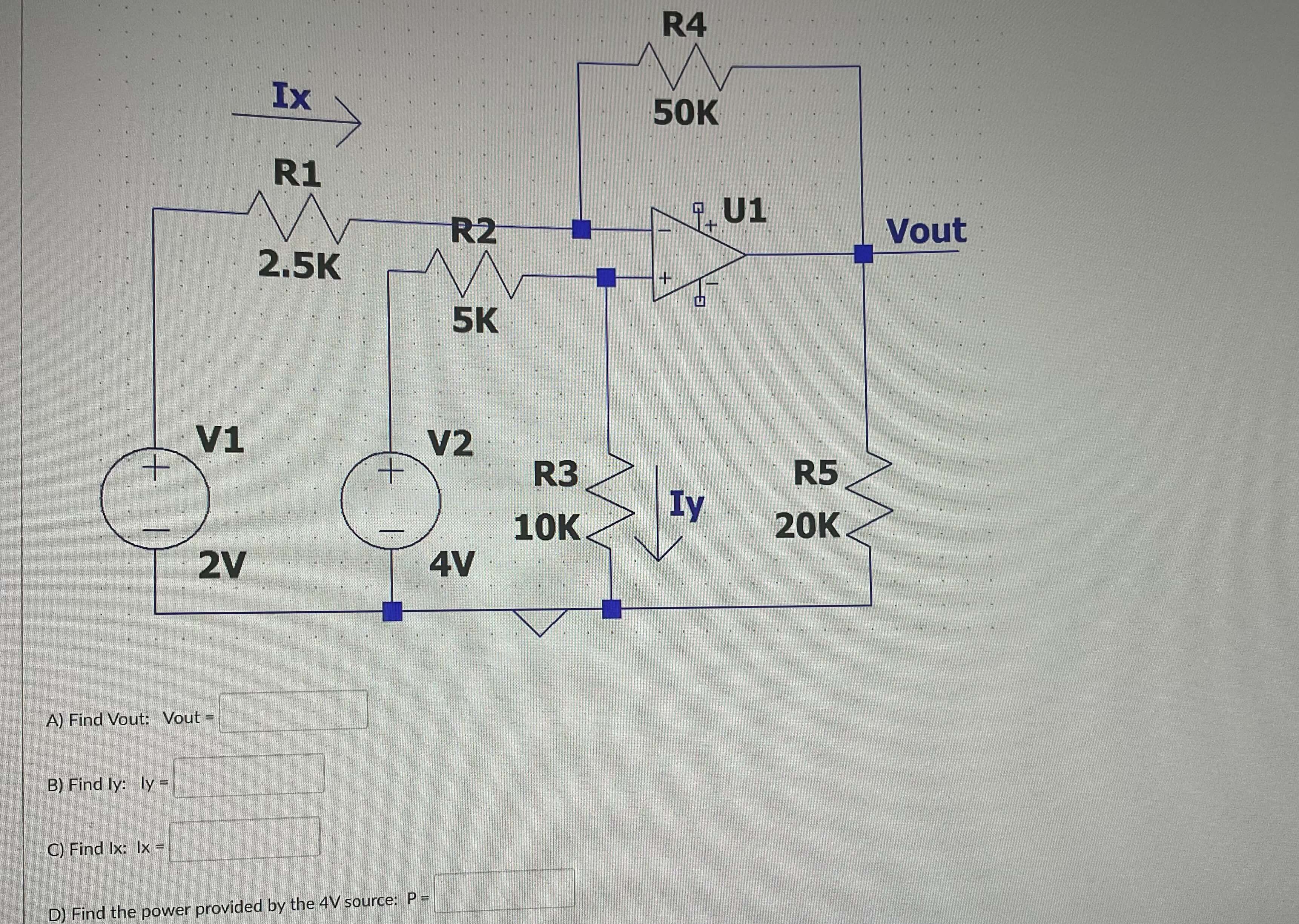 Solved A) Find Vout: Vout = B) Find ly: ly= C) Find 1x : ∣x= | Chegg.com