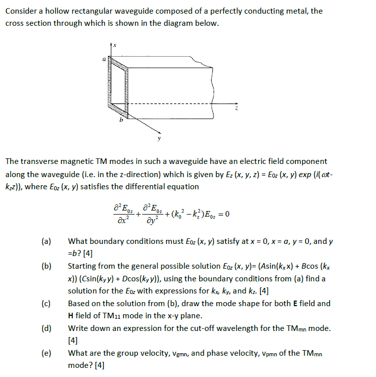 Solved Consider a hollow rectangular waveguide composed of a | Chegg.com