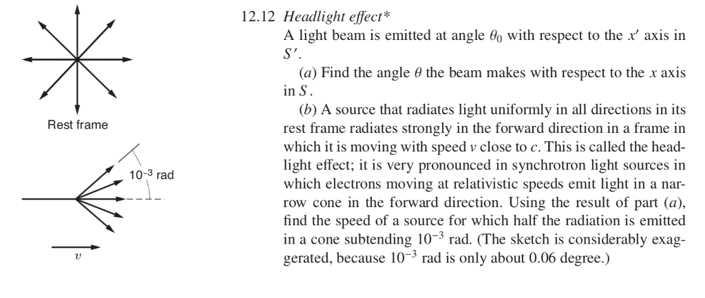 Solved 12.12 Headlight effect* A light beam is emitted at | Chegg.com
