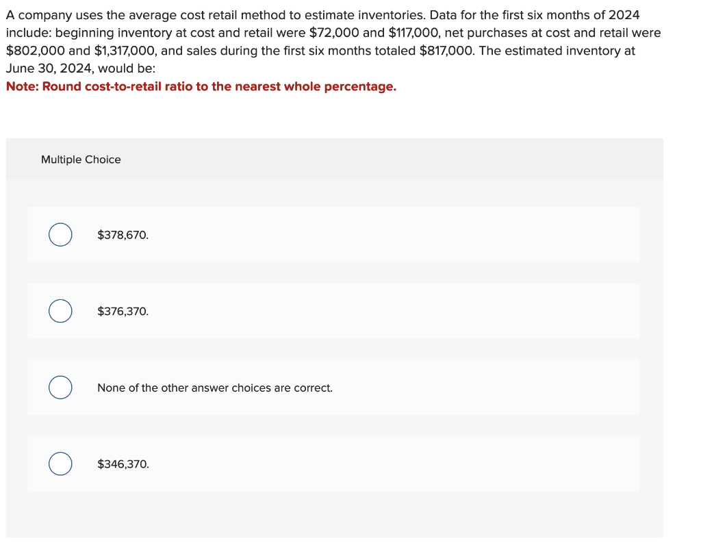 Solved A company uses the average cost retail method to | Chegg.com