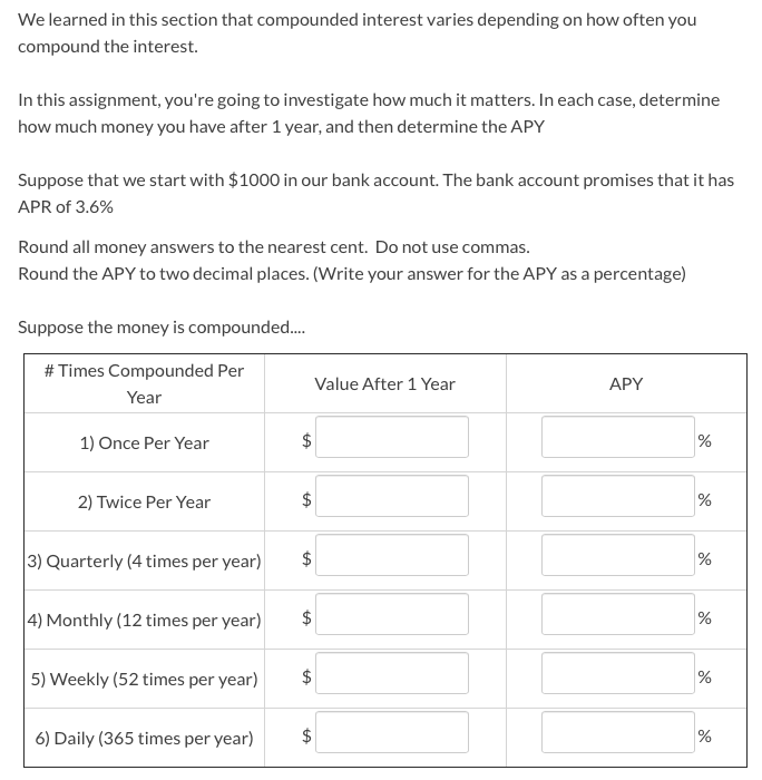 Solved We learned in this section that compounded interest | Chegg.com