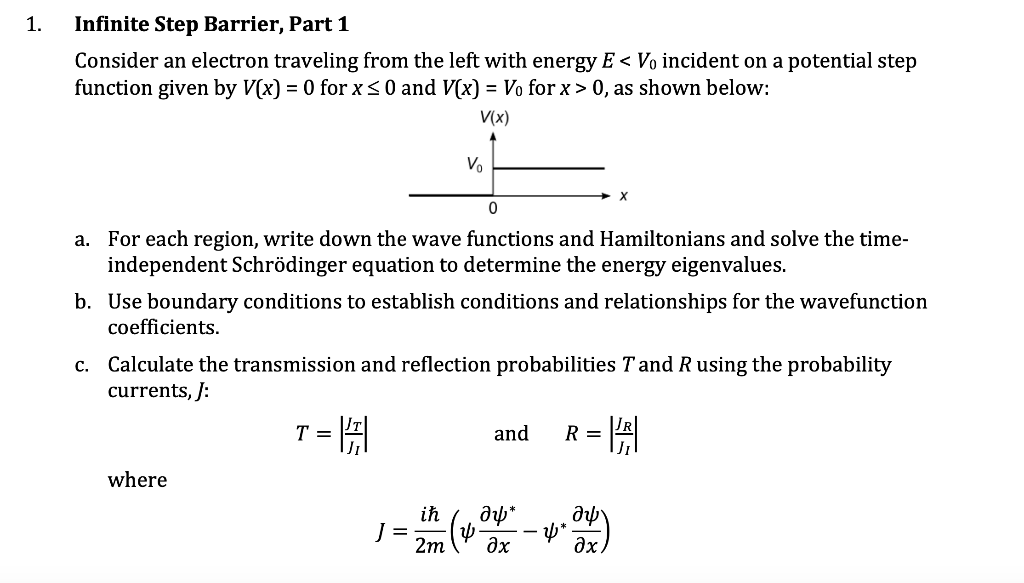 Solved 1. Infinite Step Barrier, Part 1 Consider an electron | Chegg.com
