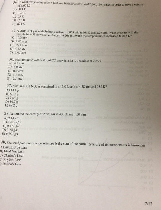 Solved 34.To what temperature must a balloon, initially at | Chegg.com