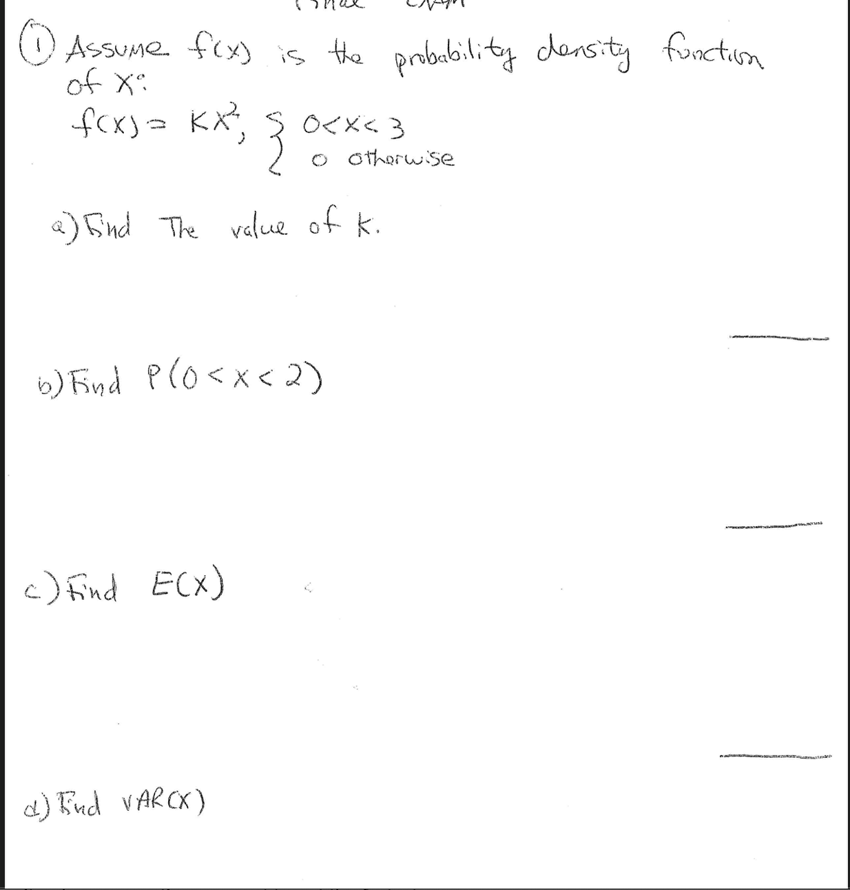 Solved (1) Assume f(x) is the probability density function | Chegg.com