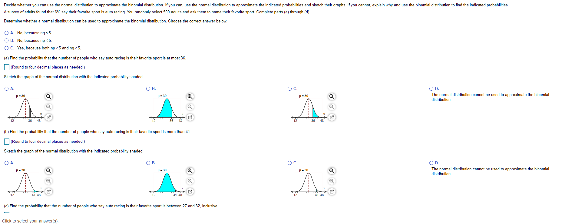 Solved Decide whether you can use the normal distribution to | Chegg.com