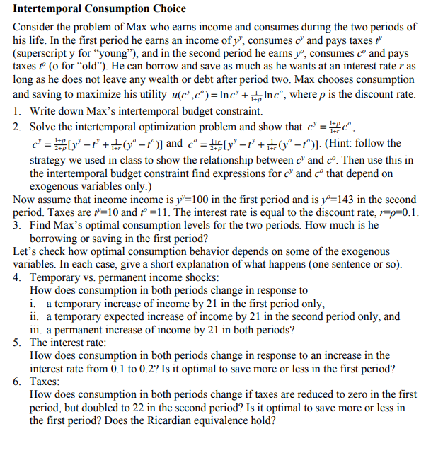Intertemporal Consumption Choice Consider the problem | Chegg.com