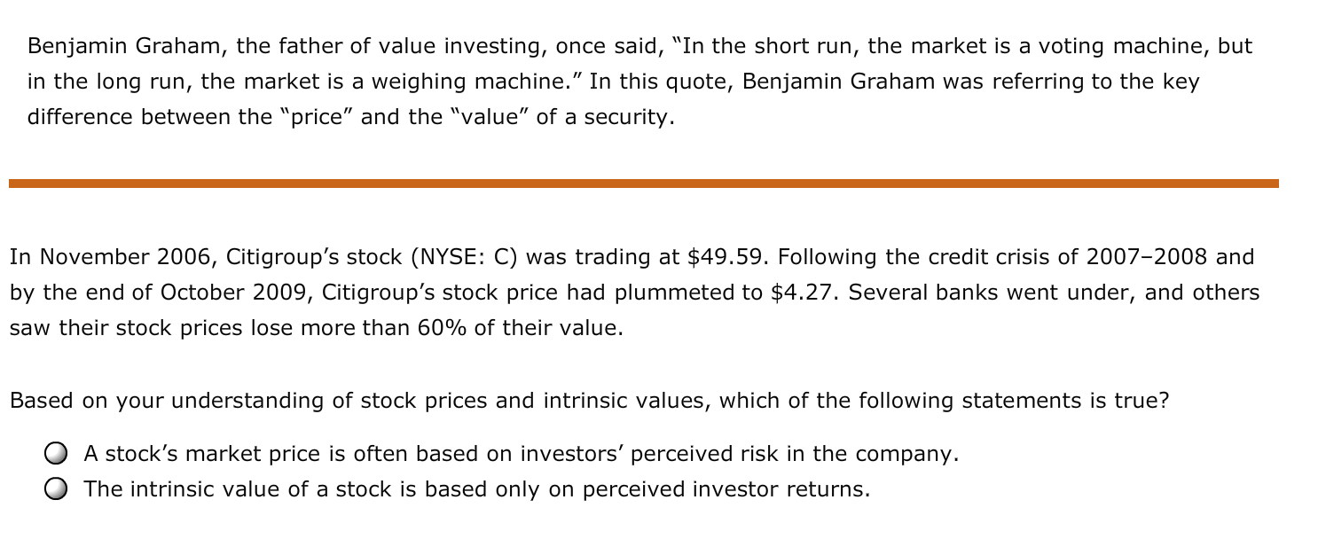Solved Benjamin Graham, the father of value investing, once | Chegg.com