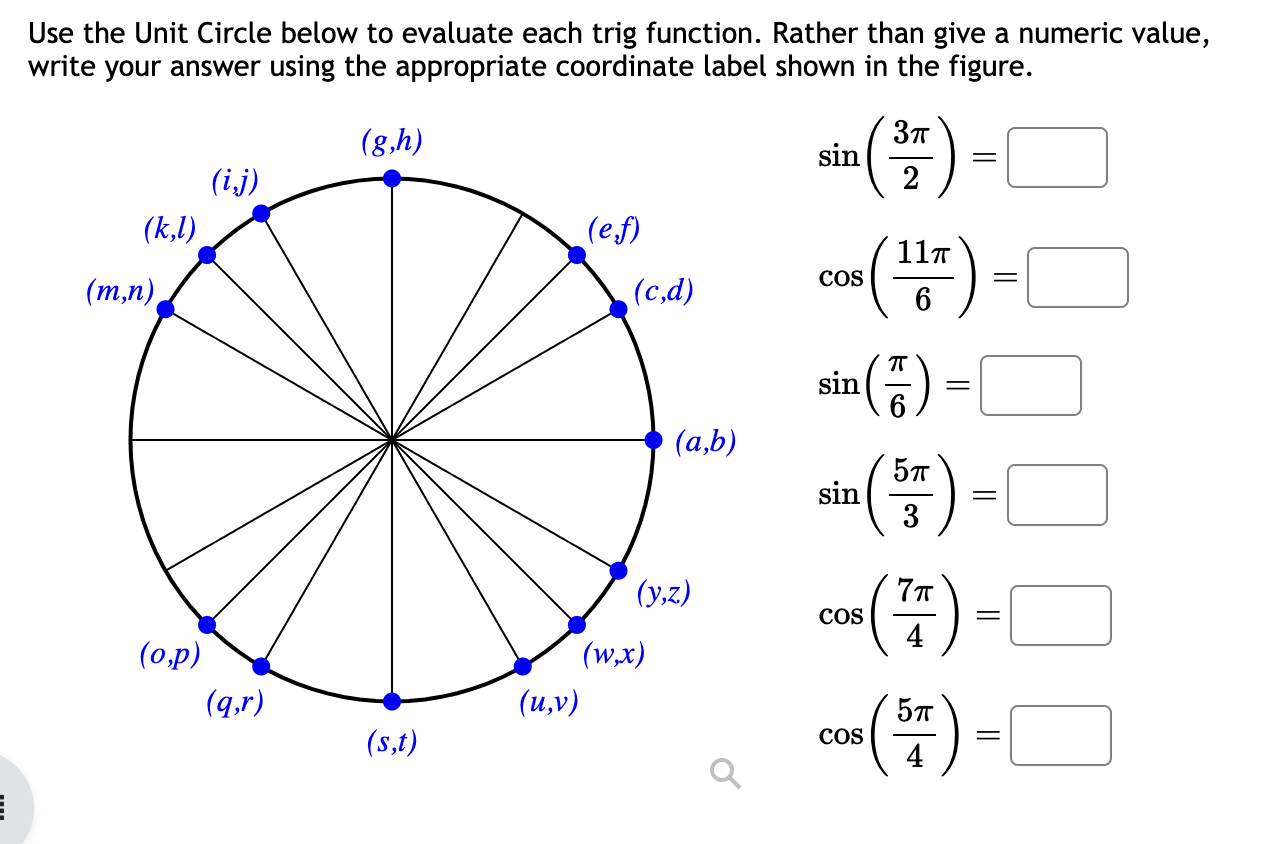 Solved Use the Unit Circle below to evaluate each trig | Chegg.com