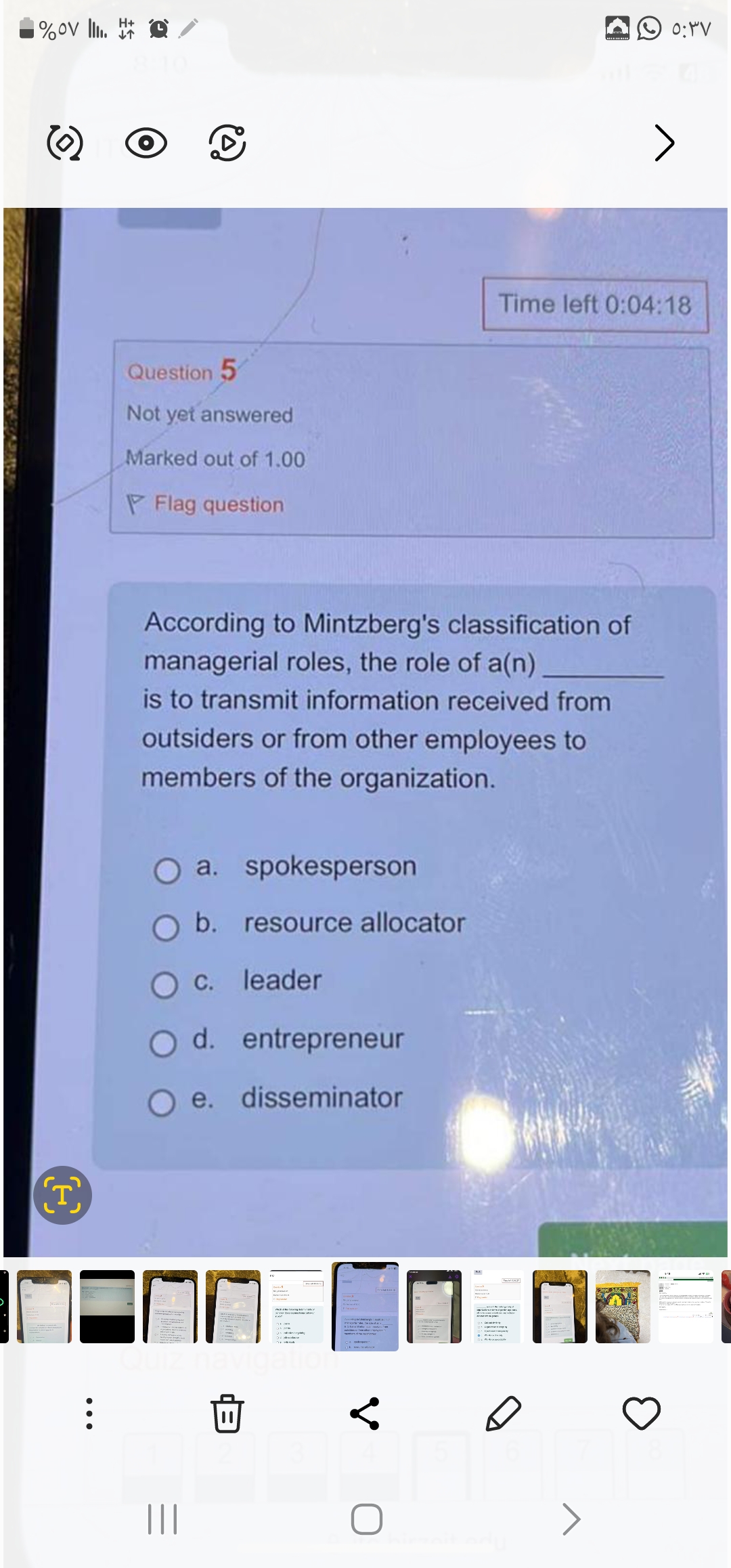 Solved (D) 0:μV(0)D>Time left 0:04:18Question 5Not yei | Chegg.com